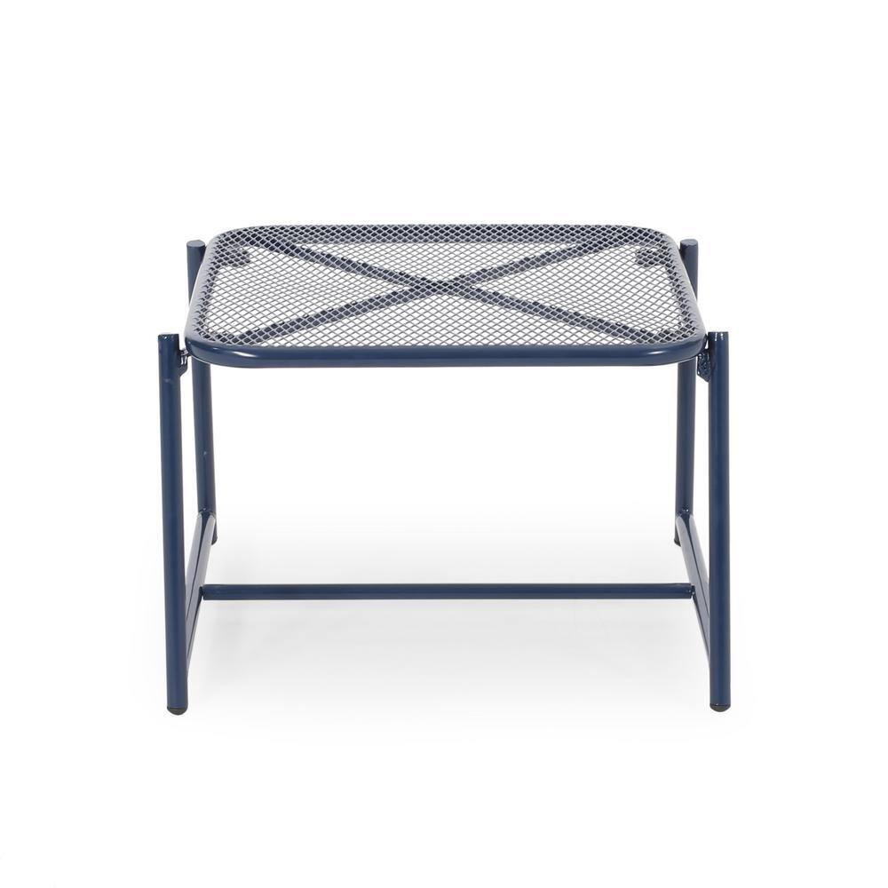 Angel Sar 13.25 in. H Navy Blue Rectangular Metal Outdoor Side Table ...