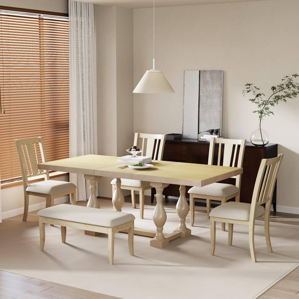 Harper & Bright Designs Natural 6-Piece Wood Top Extendable Dining Set ...