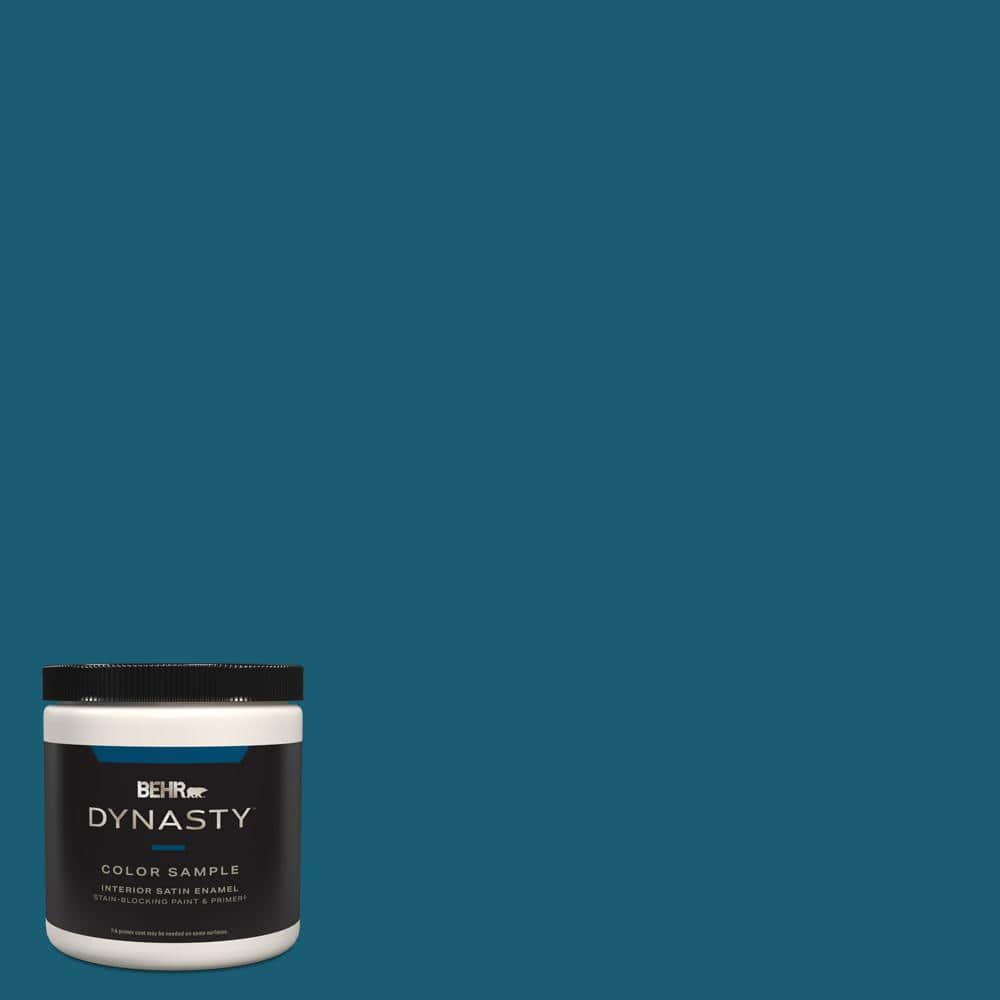 BEHR DYNASTY 8 oz. #540D-7 Deep Blue Sea Satin Enamel Stain-Blocking ...