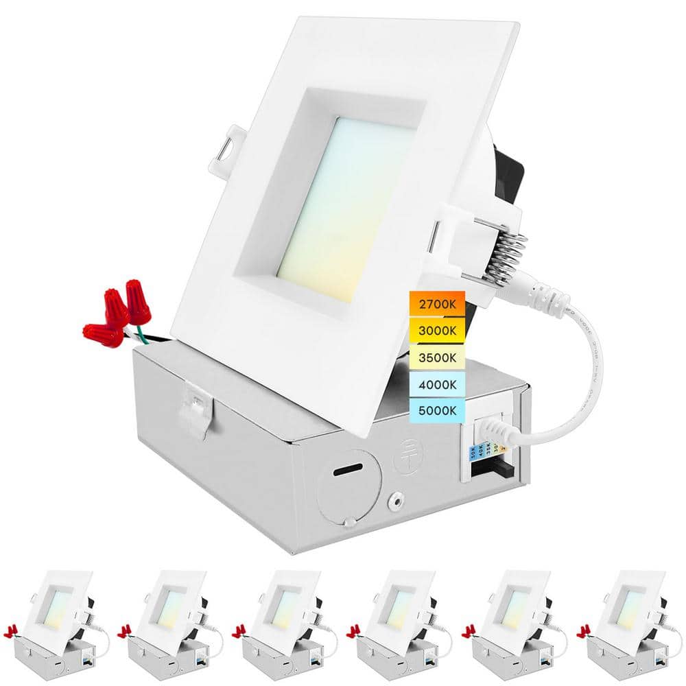 LUXRITE 4 in. Square Canless with J-Box 15W 5CCT Selectable 1300LM ...