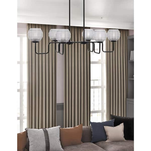 Elonia 6 Light Matte Black Linear Chandelier with 6 in. Clear Ribbed ...