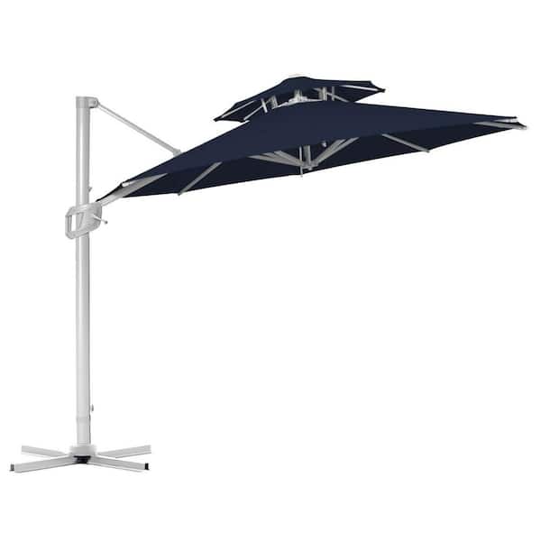 PASAMIC 12 ft. 2-Tier Aluminum Round Cantilever Offset Umbrella Patio ...