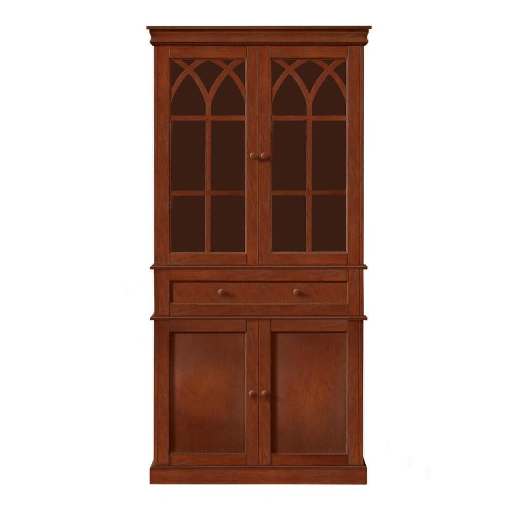 GOOD & GRACIOUS Walnut Finish Glass Door Storage Cabinet with ...