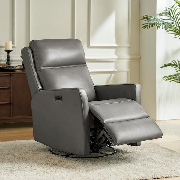 JAYDEN CREATION Nina Grey 29.5 in. W Genuine Leather Swivel Rocker Power Recliner ZRCBT0408 GRY