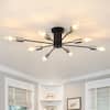 LWYTJO Theis 30.12 in. 8-Light Black/Nickel Semi Flush Mount Sputnik Chandelier Modern Linear ...