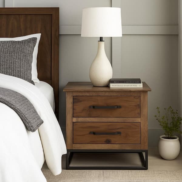 Benjara Tacey Peanut Brown and Black and Pewter 2-Drawer 19.75 in. W ...