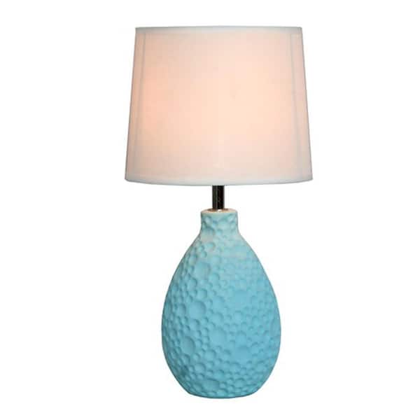 Simple Designs 14 in. Blue Textured Stucco Ceramic Oval Table Lamp ...