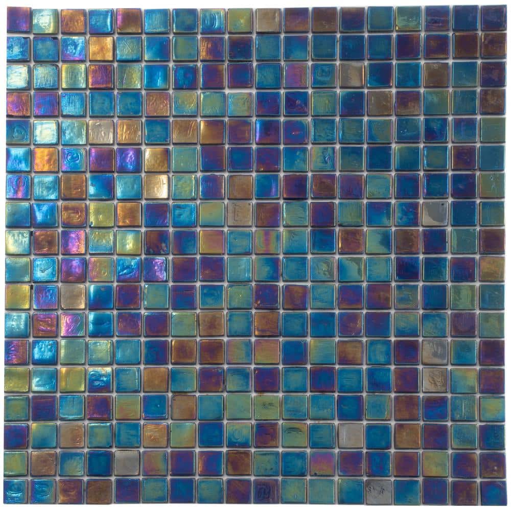 Apollo Tile Skosh 4" x 6" Glossy Dark Shimmer Multi Blue Glass Mosaic ...