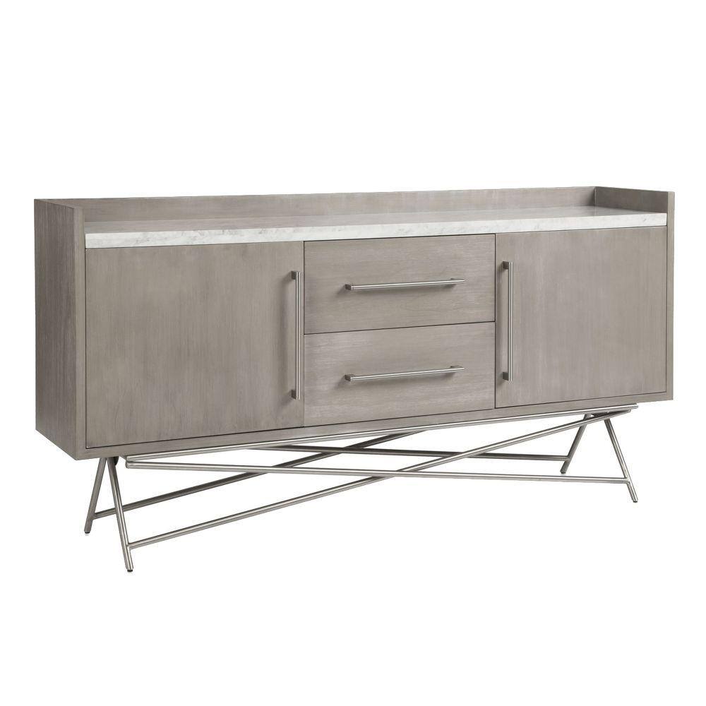Benjara Gray Wood Top 72 in. Sideboard with 2 Smooth gliding drawers ...