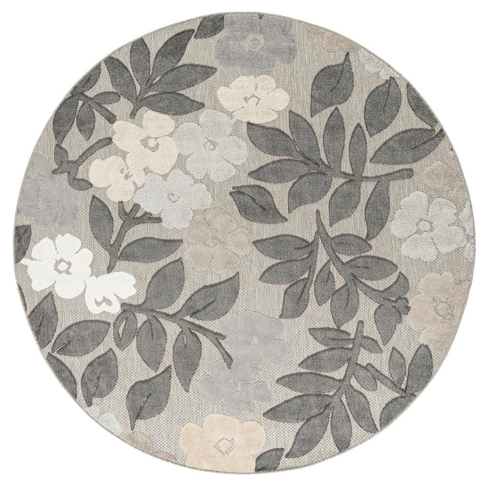 Tayse Rugs Oasis Floral Beige 8 ft. Round Indoor/Outdoor Area Rug ... Tayse Rugs Oasis Floral Beige 8 ft. Round Indoor/Outdoor Area Rug ...