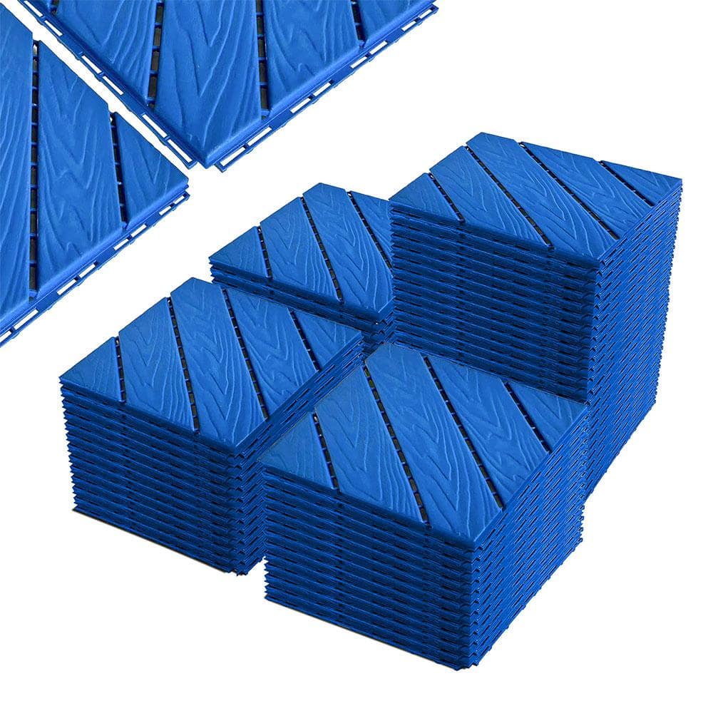 Afoxsos 1 ft. x 1 ft. Blue Plastic Interlocking Tiles Wave Pattern ...