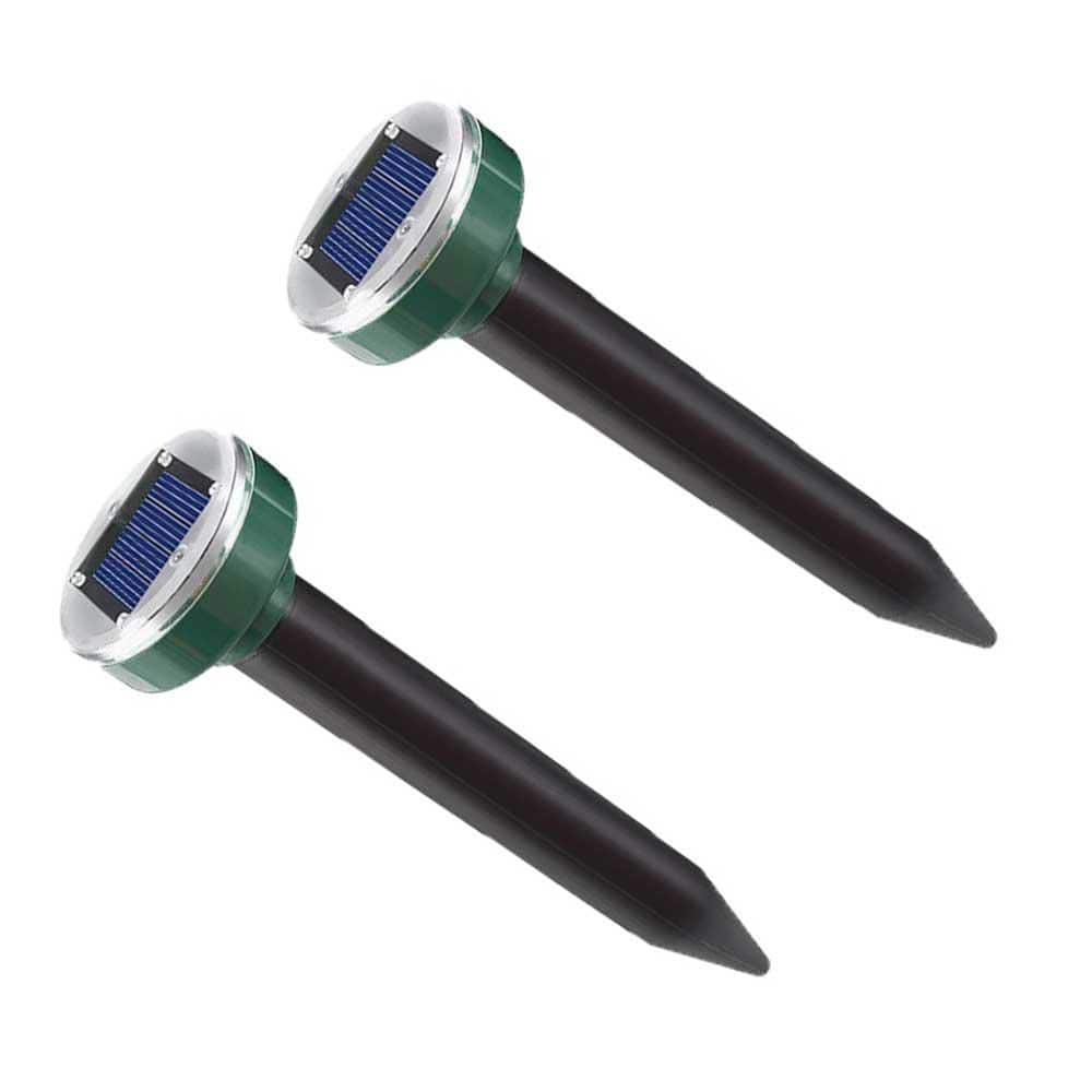 2-Piece Round Ultrasonic Solar Powered Mole Repellent Stakes IP65 ...