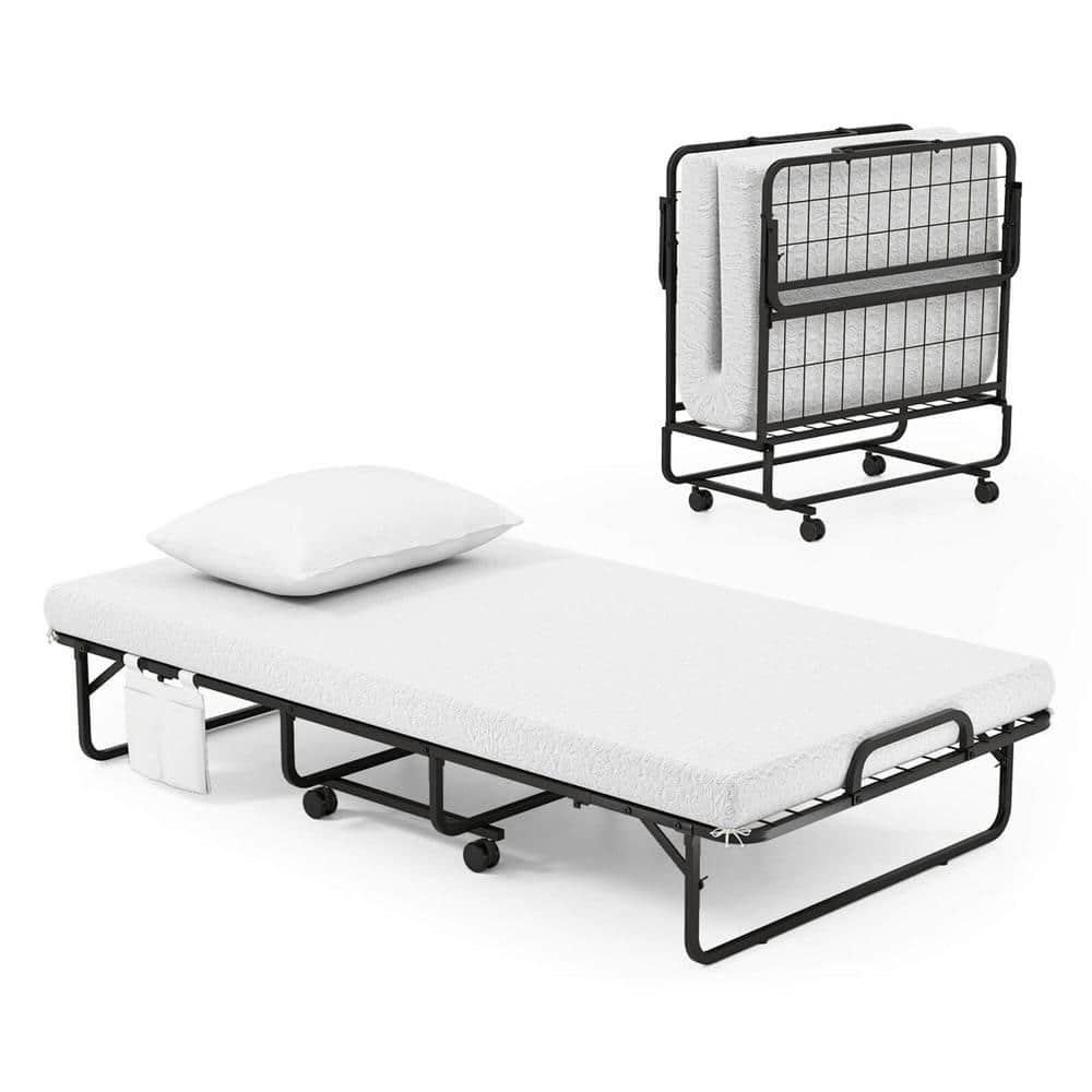 Costway White Twin Size 75 in. x 39 in. Rollaway Bed with Memory Foam ...