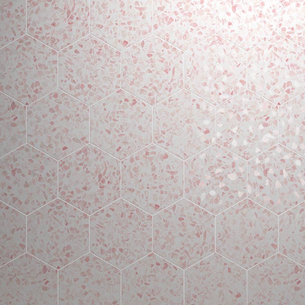Ivy Hill Tile Fusion Hex Pink Terrazzo 4 in. x 0.34 in. Matte Porcelain ...