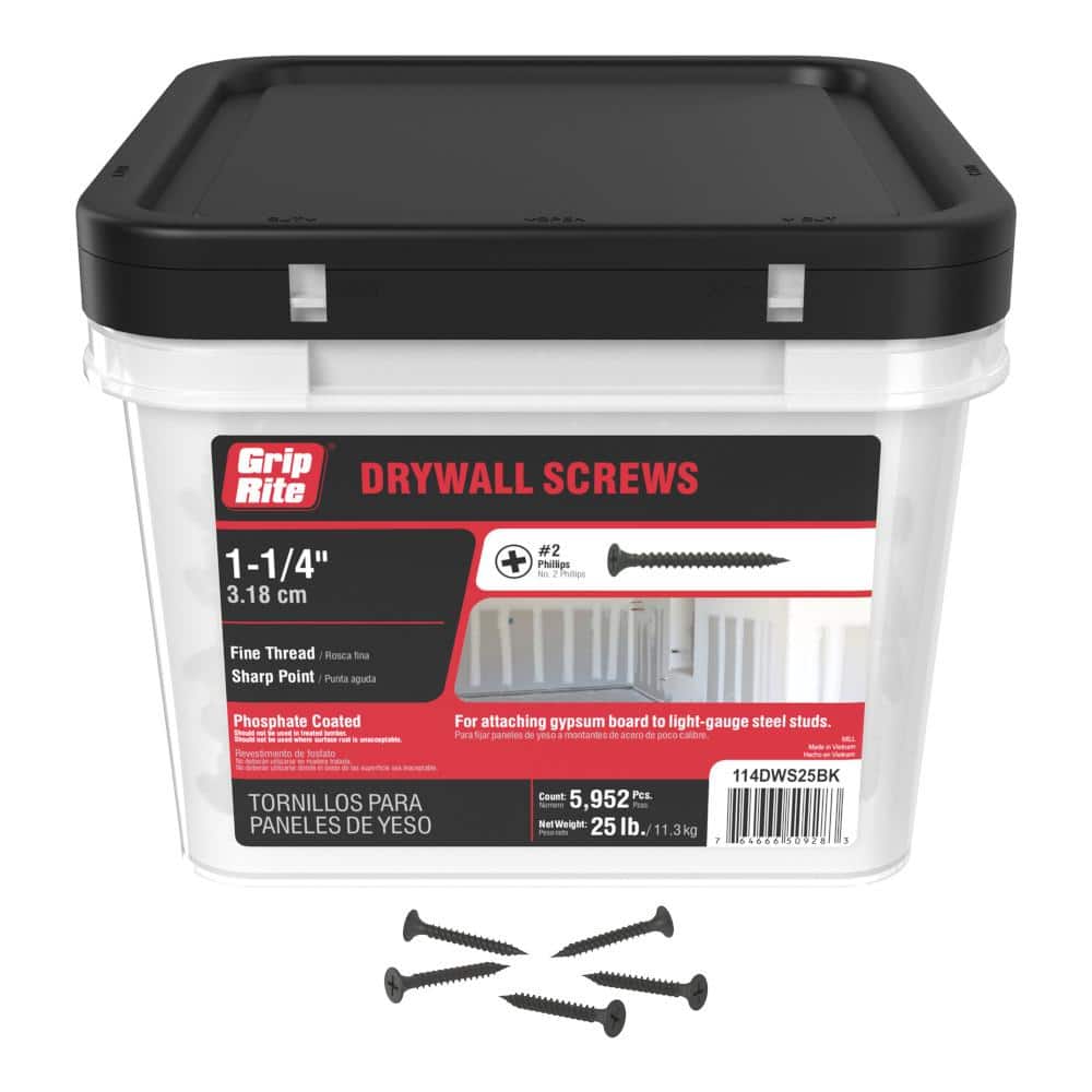 Grip-Rite #6 x 1-1/4 in. #2 Phillips Bugle Head Fine Thread Sharp Point ...