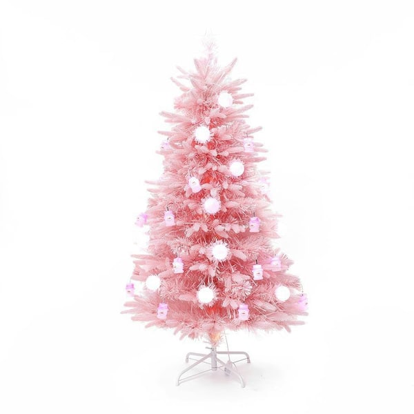 LuxenHome 5 ft. Prelit Pink Cherry Blossom Artificial Christmas Tree ...