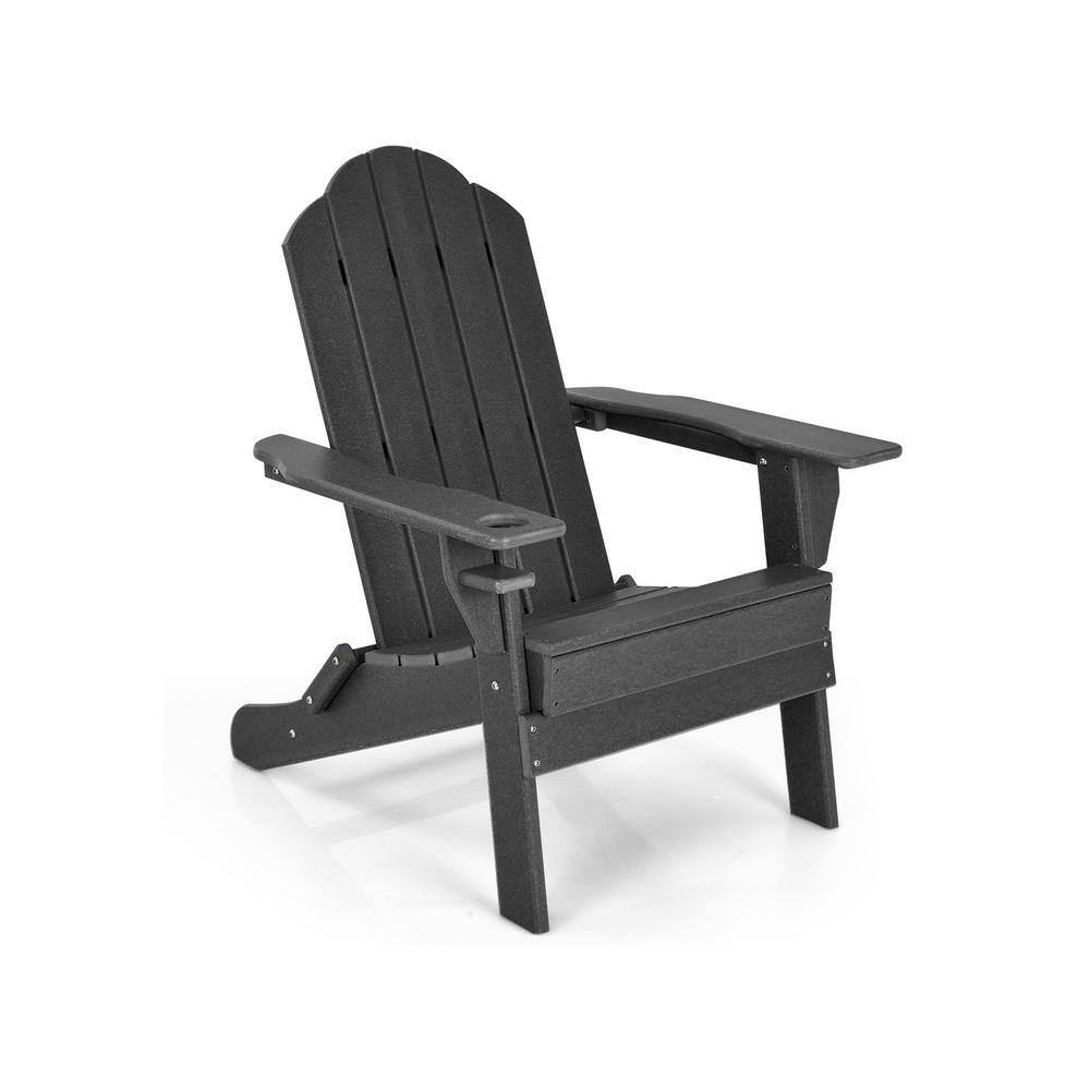 EAR OF AI INC Black Outdoor Folding PE Adirondack Chair Patio Lounge ...