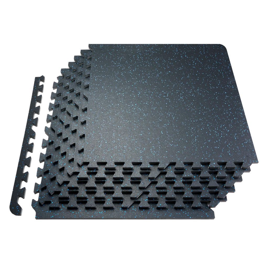 SKYSHALO Gym Floor Mats, Black and Blue, 25 in. W x 25 in. L x 0.56 in ...