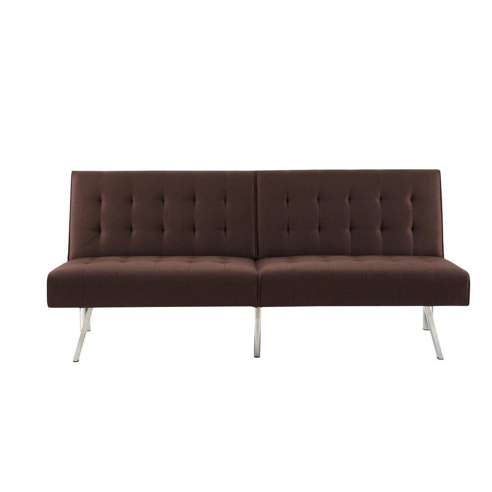 MAYKOOSH 68.5 in W Espresso Tufted Split Back Futon Sofa Bed, Linen ...