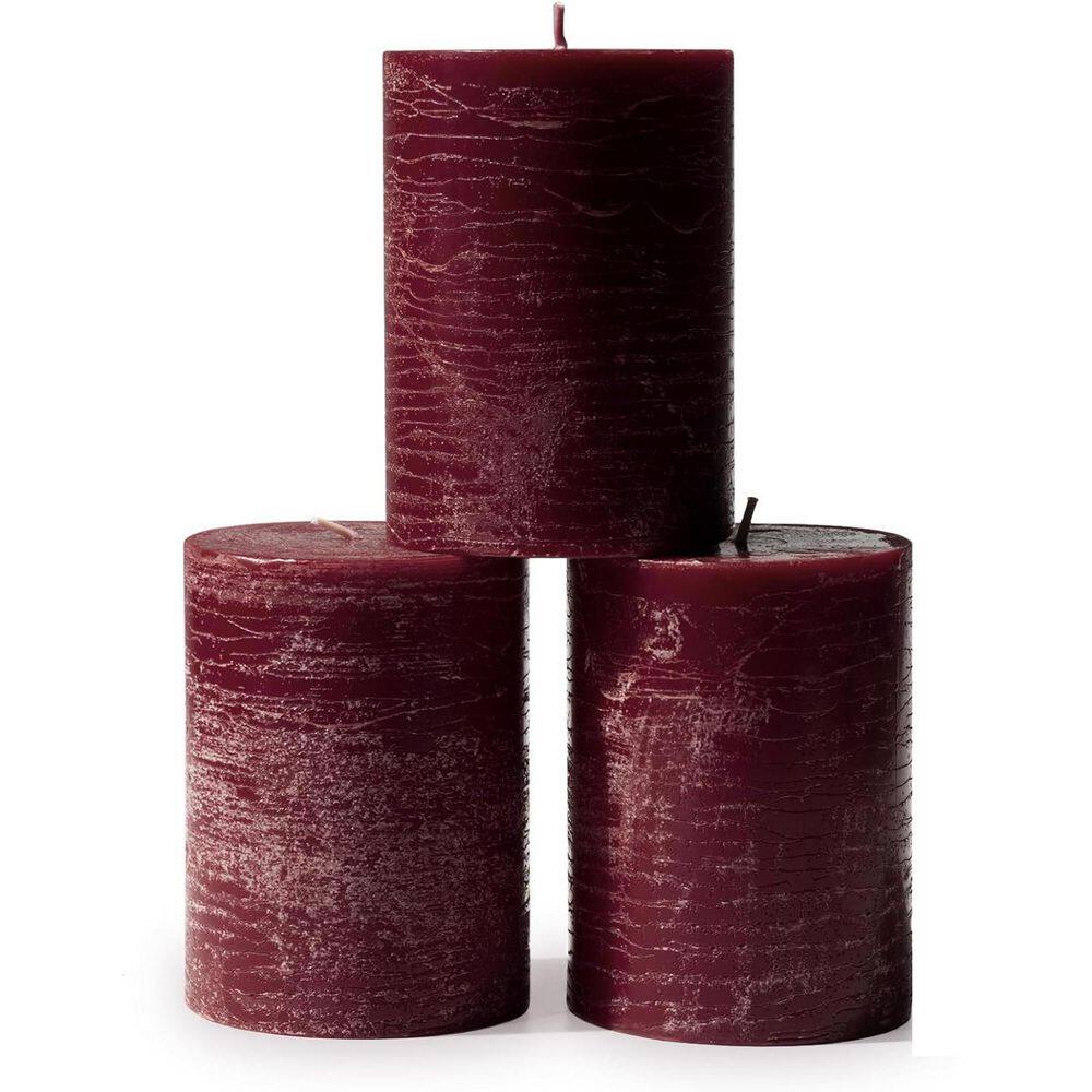 Red Unscented Paraffin Wax Single Wick Dripless Pillar Candle 3-Pack ...