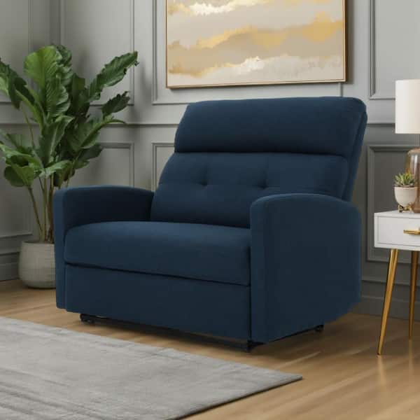 Benjara Navy Blue Fabric Glider Power Recliner Chair with Tufted ...