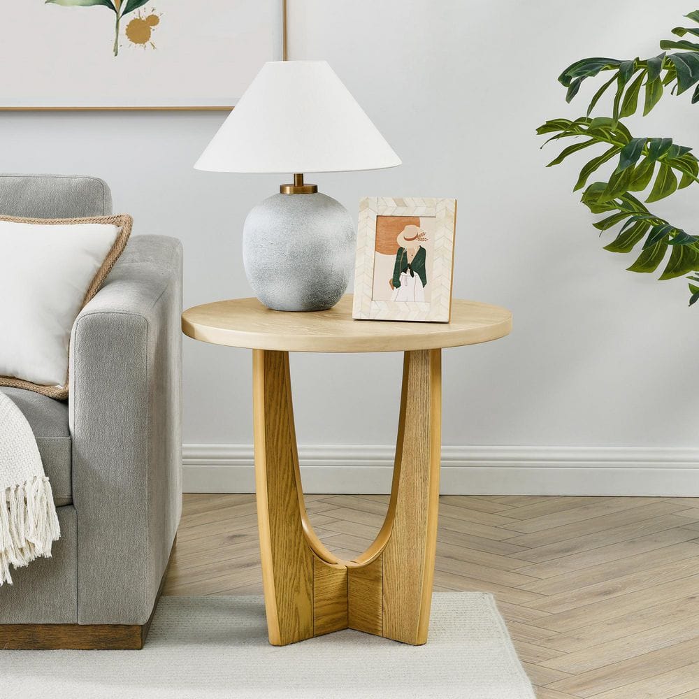 Noble House Jules Mid-Century Modern 25.2 in. Oak Color Round Wood End ...
