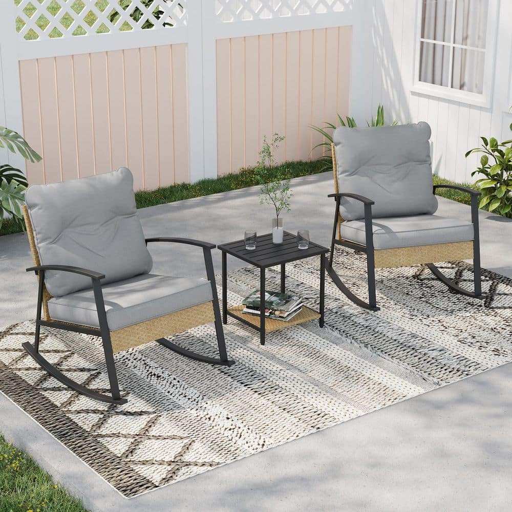 Reviews for Sonkuki 3-Piece Metal Frame Outdoor Bistro Set 2 Rocking ...
