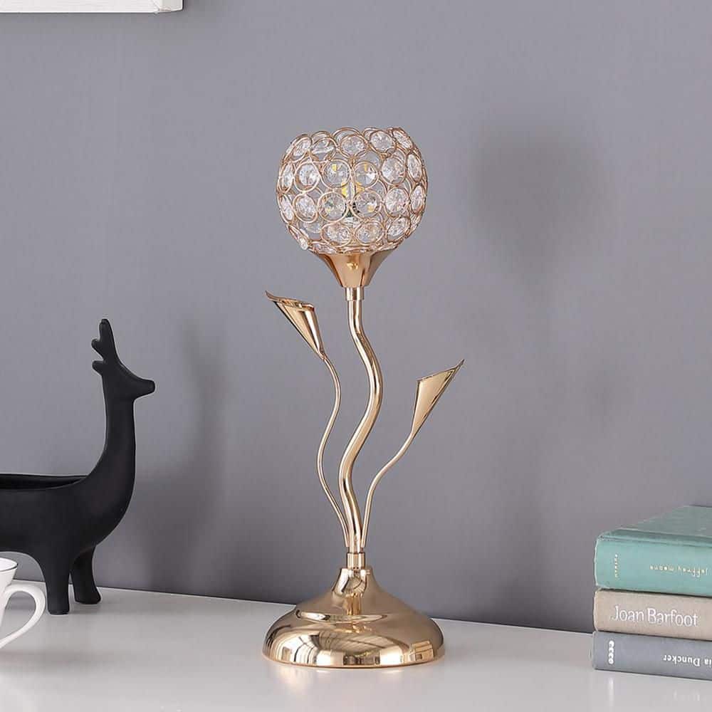 Lasaideal Borealis 14 in. Gold Rose Metal Modern Table Lamp with ...
