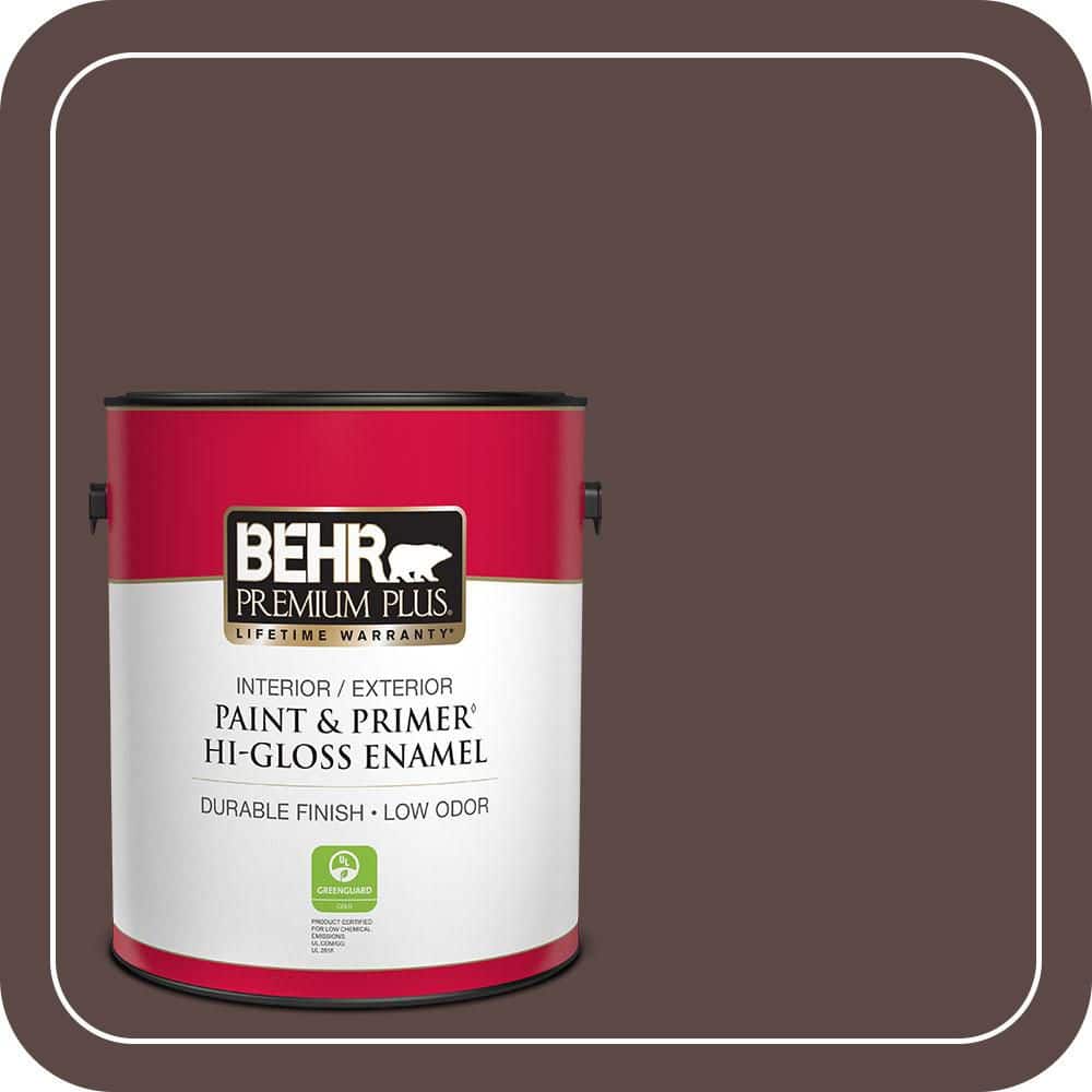 BEHR PREMIUM PLUS 1 gal. #MQ1-58 Chocolate Soul Hi-Gloss Enamel ...