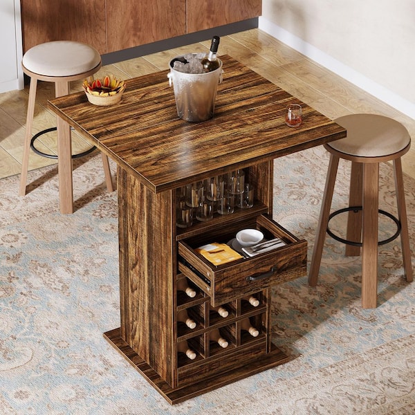 BYBLIGHT Kearsten 39. 4in. H Square Bar Table with Drawers, Wine Rack ...