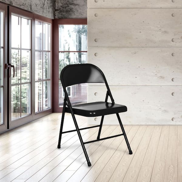 HAMPDEN FURNISHINGS Bernadine Basics All Metal Folding Chair, Black ...