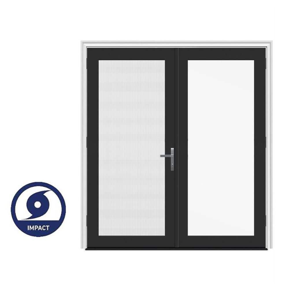 JELD-WEN 60in. x80 in. F4500 Right-Hand/Outswing Black/White Fiberglass ...