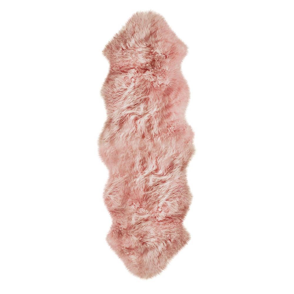 natural New Zealand Pink 2 ft. x 6 ft. Double Sheepskin Area Rug ...