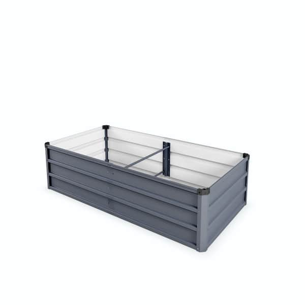 Grey Galvanized Metal Raised Garden Bed, Open-Bottom Rectangular ...