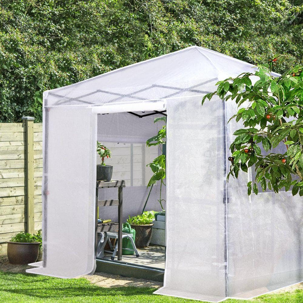 EAGLE PEAK 8 ft. W x 8 ft. D White Portable Walk-In Pop-Up Gardening ...
