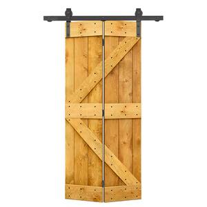 CALHOME 34 in. x 84 in. K Series Colonial Maple Stained DIY Wood Bi-Fold Barn Door with Sliding ...