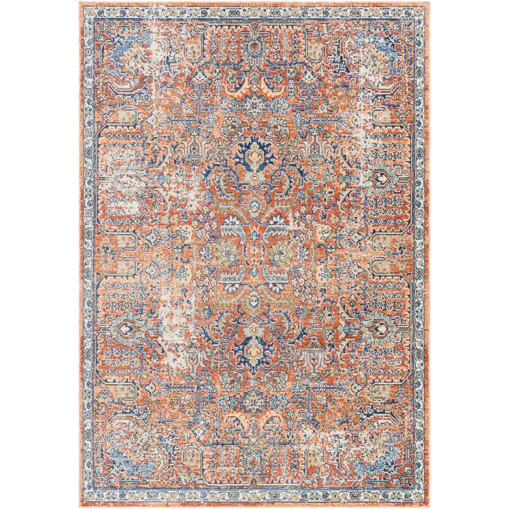 Livabliss Lina Teal/Burnt Orange 8 ft. x 10 ft. Indoor/Outdoor Area Rug ...