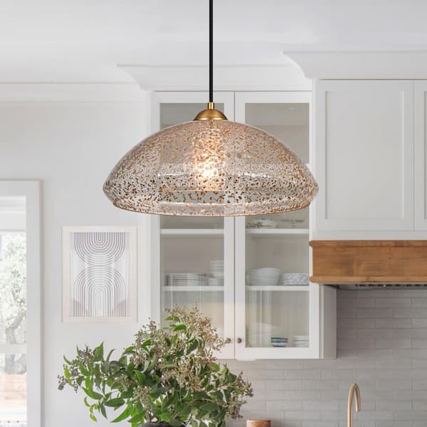 LLHZSY Dvorakova 14.57 in. 1-Light Modern Gold Dome Pendant Light for ...