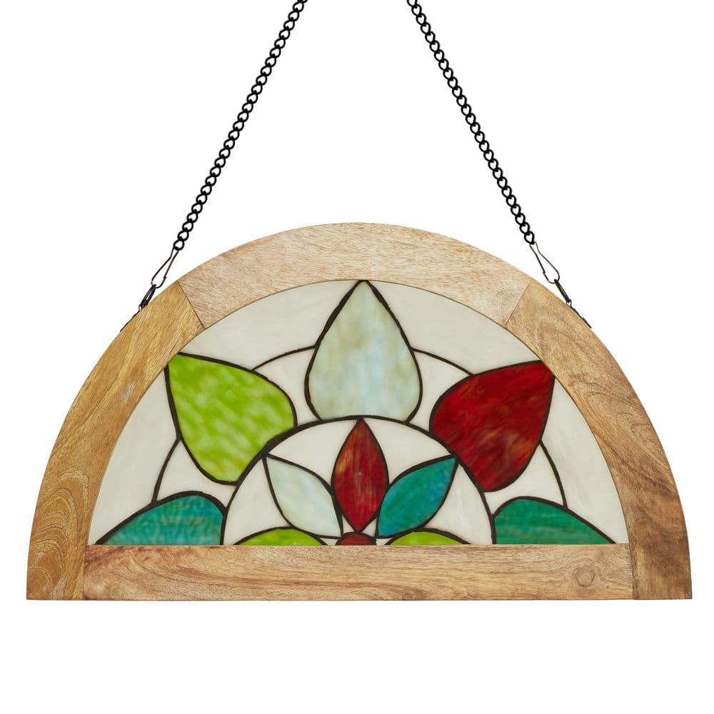 River of Goods Unique Floral Aqua/Green/Red/White Stained Glass Window ...