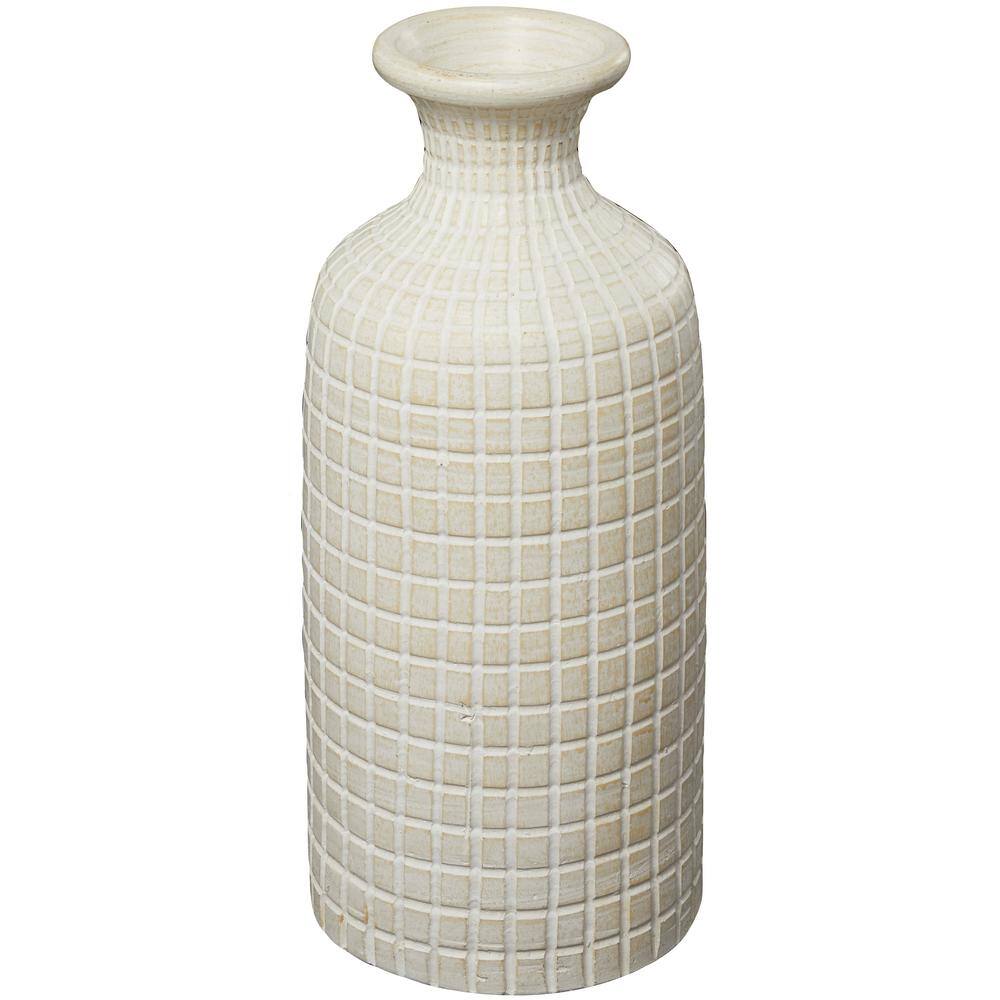 Litton Lane 23 in. Cream Textured Ceramic Geometric Decorative Vase ...