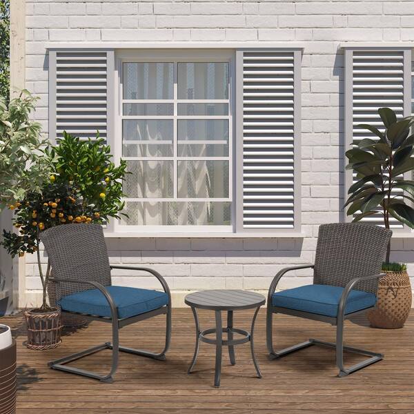 3-Piece Rattan Metal C-Spring Outdoor Dining Chair Set with Peacock ...