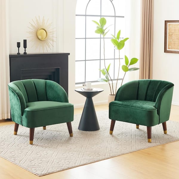Noble House Heras New Velvet Emerald Modern Barrel Club Chair 2 Pack 111266