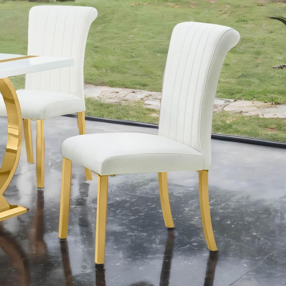 Furniture of America Kehla Gold/White Glam Fabric Upholstered Dining ...
