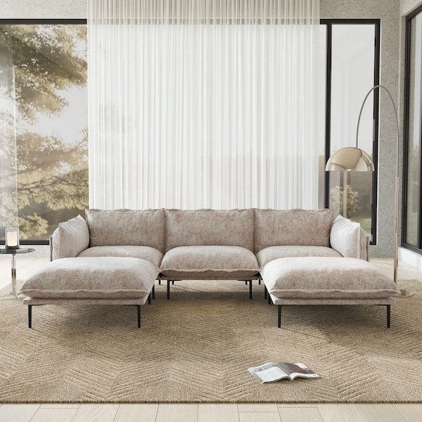 Magic Home Lawson 111 in. Tapered Arm Velvet Sectional Sofa, U-shaped ...
