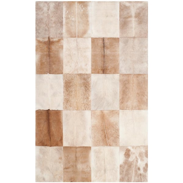 SAFAVIEH Studio Leather Beige Brown 4 ft. x 6 ft. Abstract Plaid Area ...