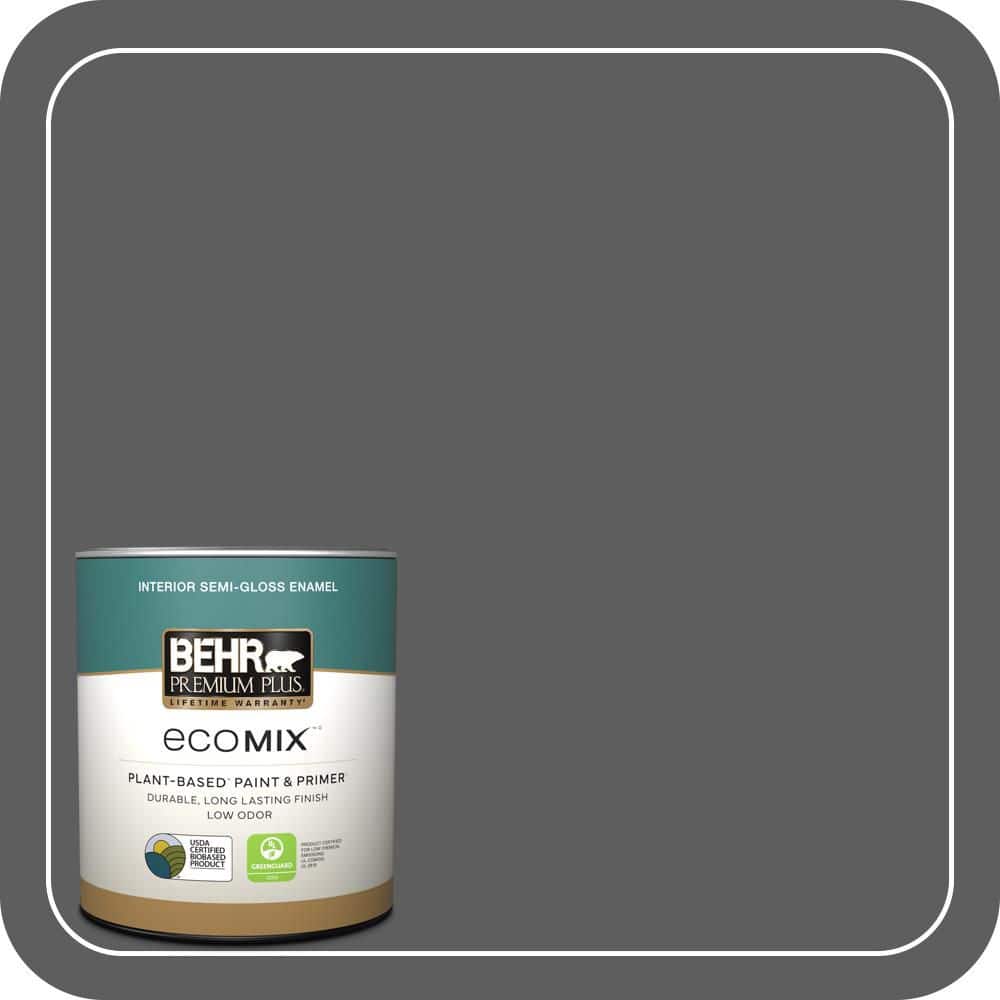 BEHR PREMIUM PLUS 1 qt. #N520-6 Asphalt Gray Semi-Gloss Enamel EcoMix ...