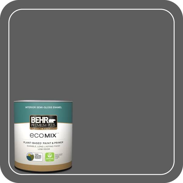 BEHR PREMIUM PLUS 1 qt. #N520-6 Asphalt Gray Semi-Gloss Enamel EcoMix ...