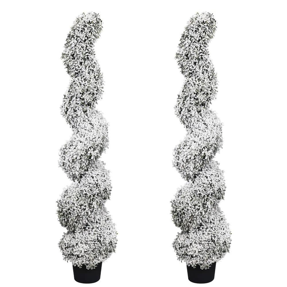 HOYMN 4 ft. Artificial Flocked Boxwood Spiral Topiary Tree in Black Pot ...