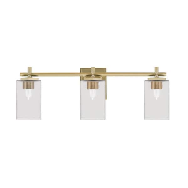 Bridgewater 25 in. 3 Light Vanity Light New Age Brass with 4 in. Square ...