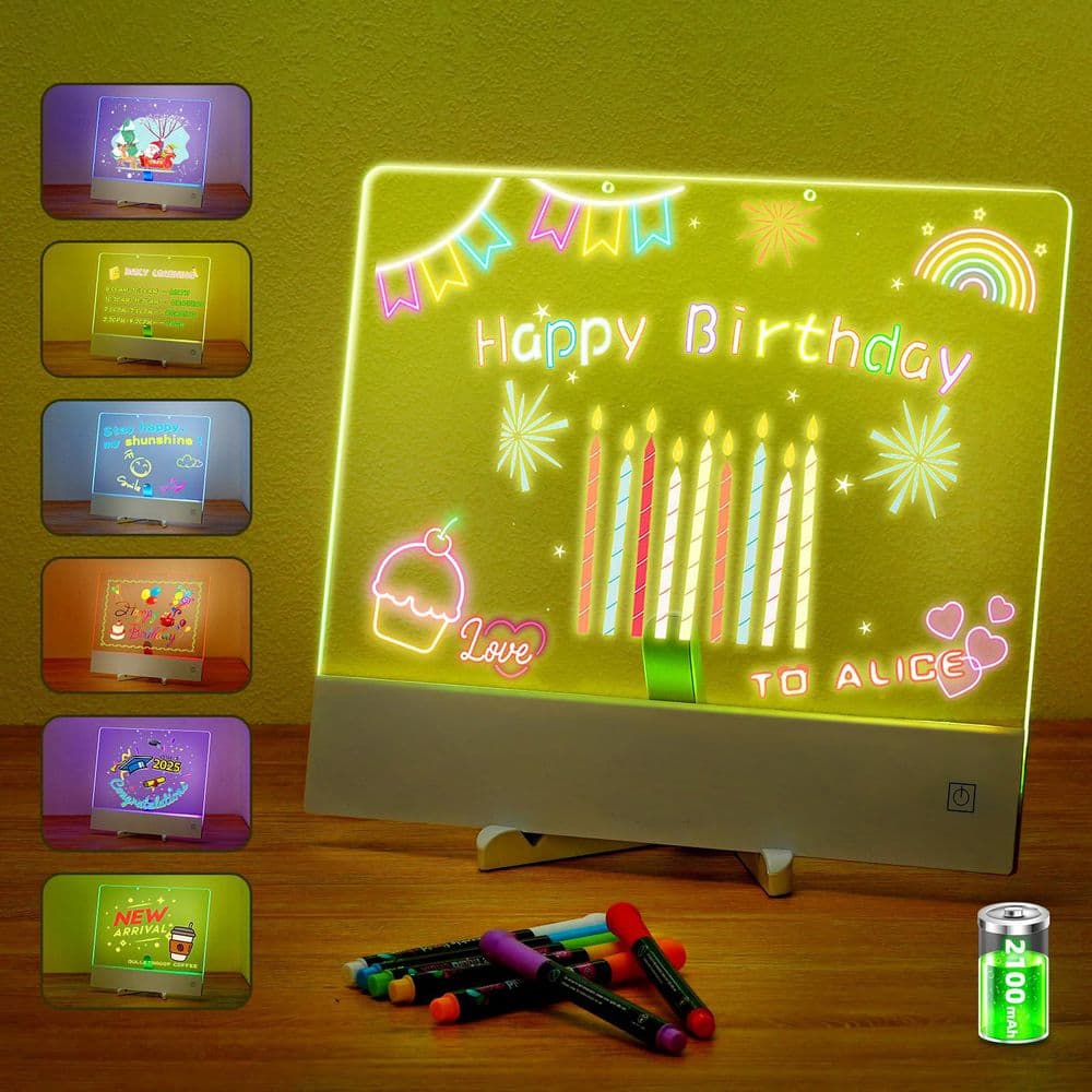 LED Drawing Board with 6-Color Lighting - Rechargeable Glow Note Board ...